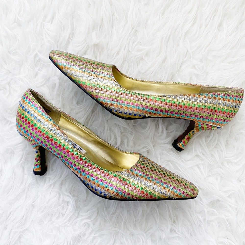 Studio C Vintage Rainbow Metallic Checkered Heels - Gem